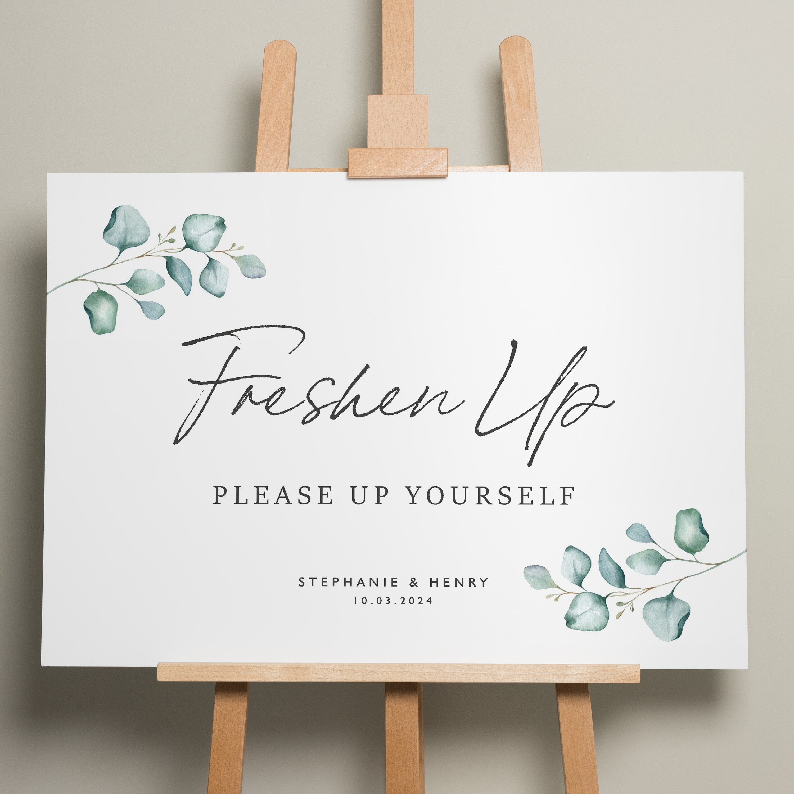 Eucalyptus Wedding Freshen Up Sign 'Stephanie'
