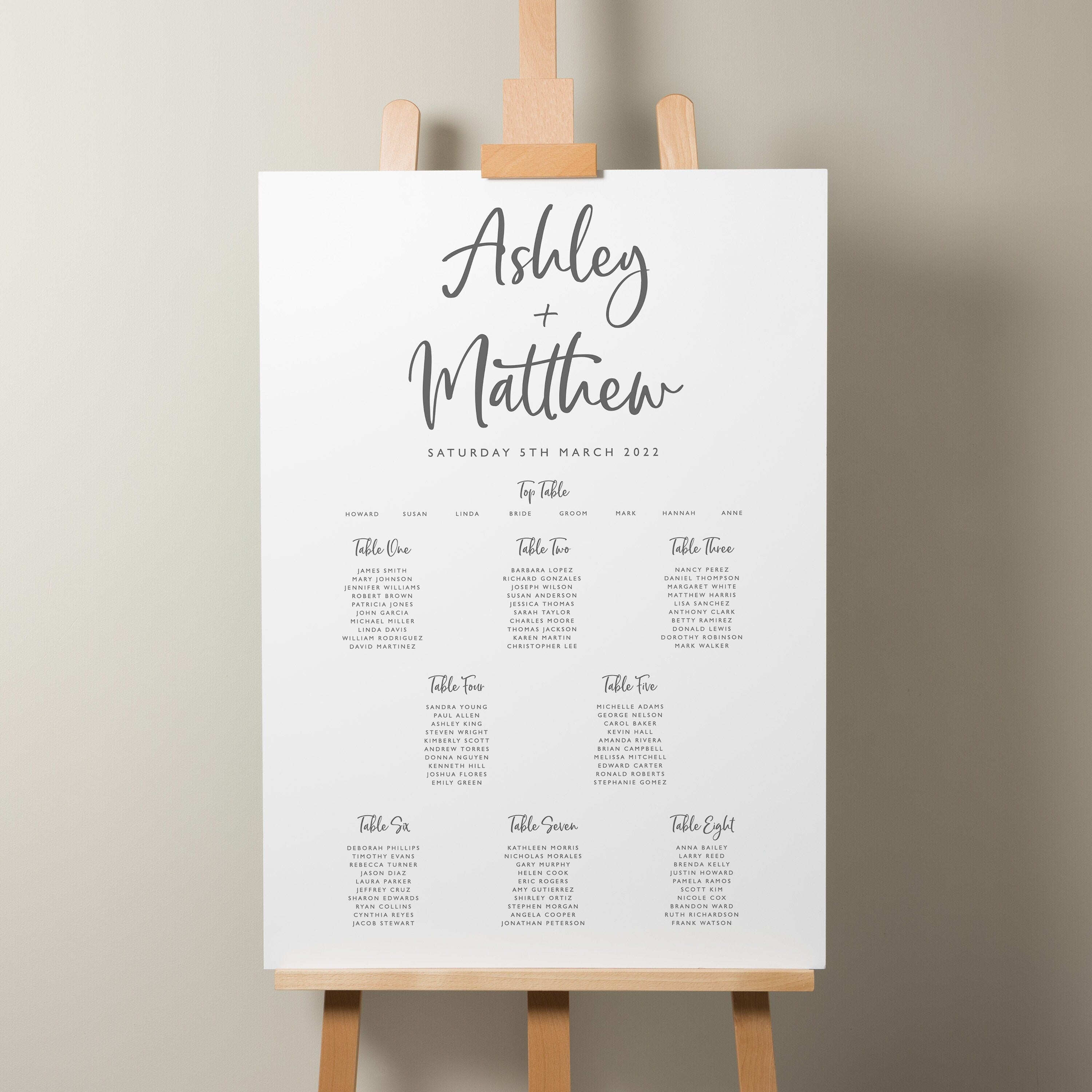 Simple Modern Wedding Table Plan 'Ashley'