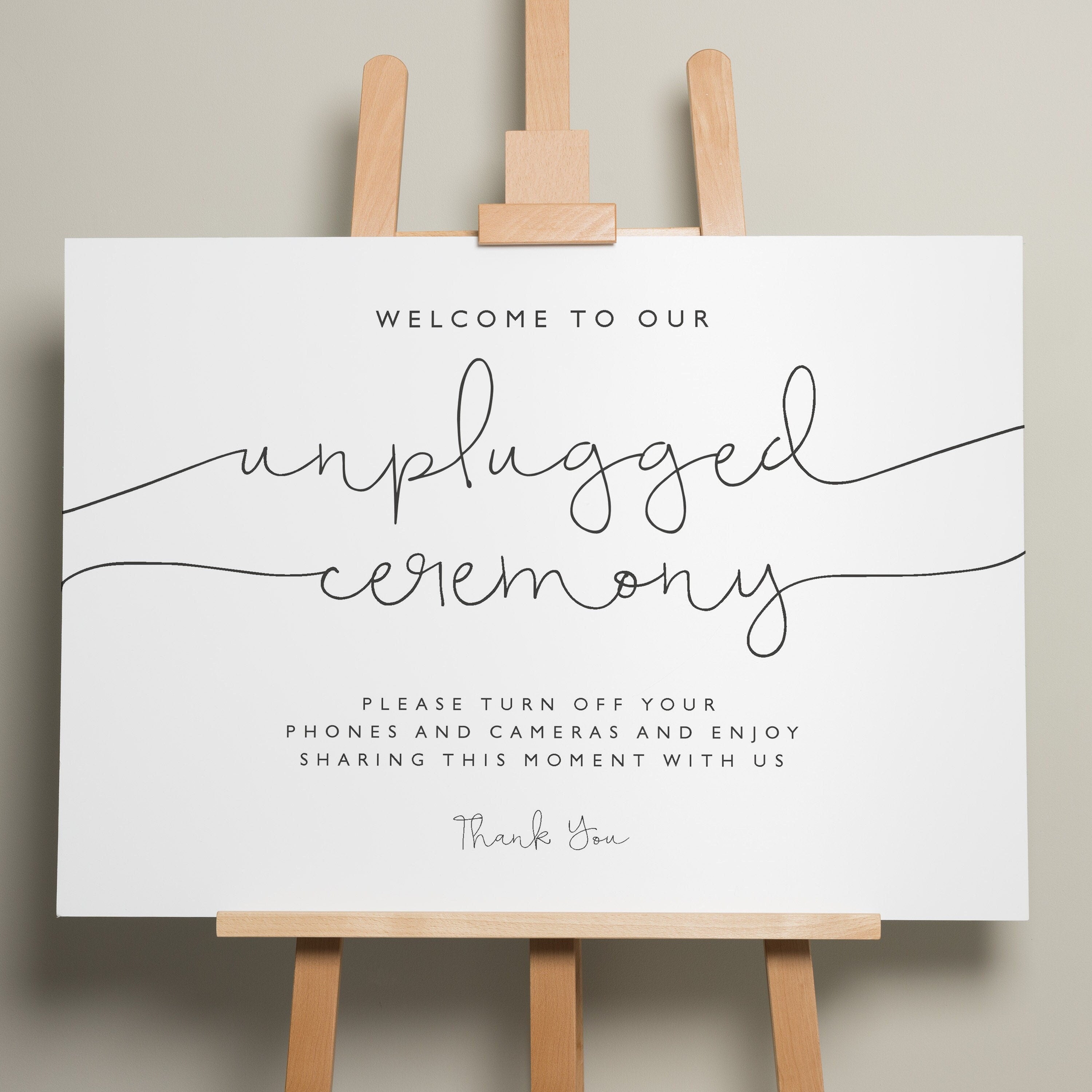 Script Calligraphy Wedding Unplugged Ceremony Sign 'Naomi'