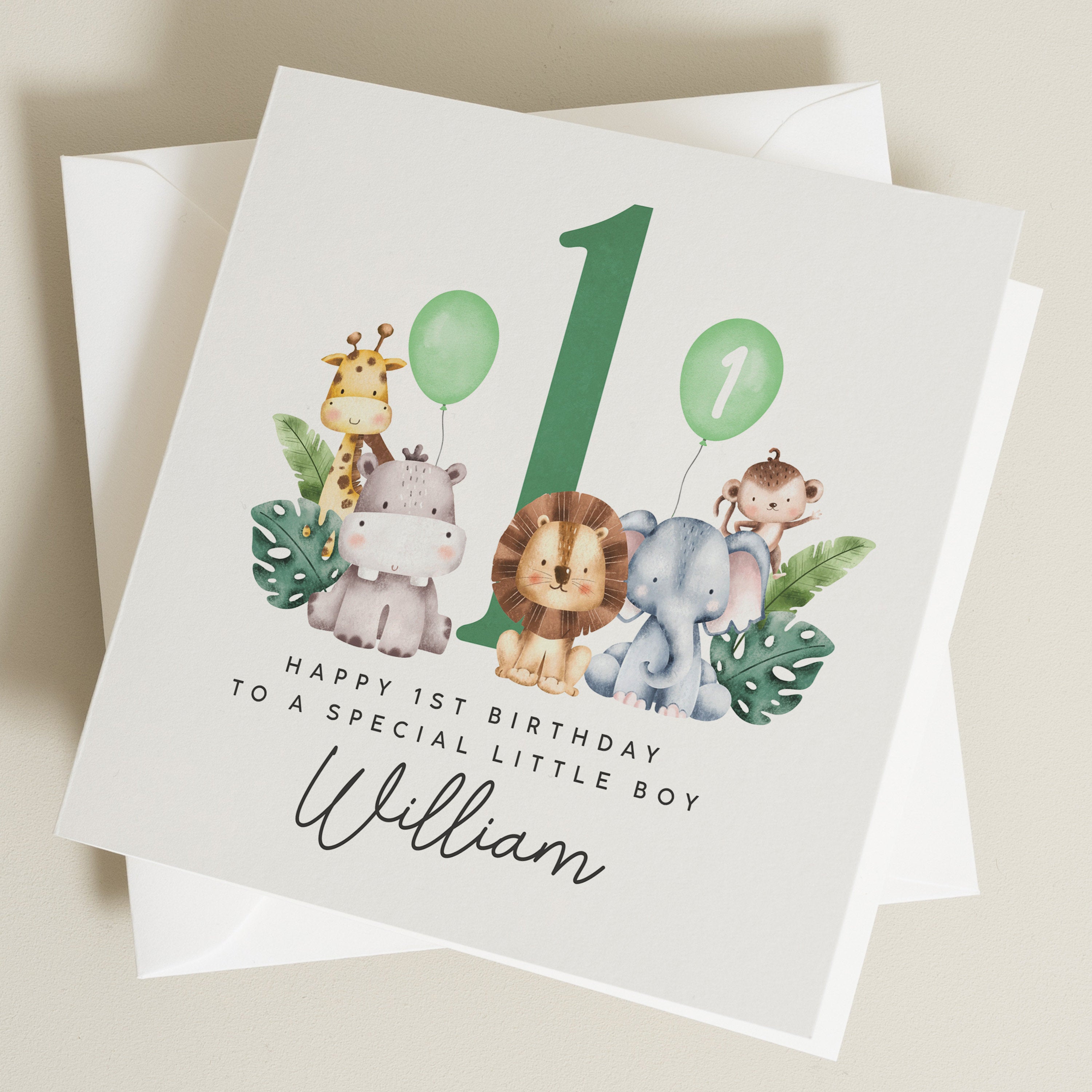 Printable 1st Birthday Animal Card